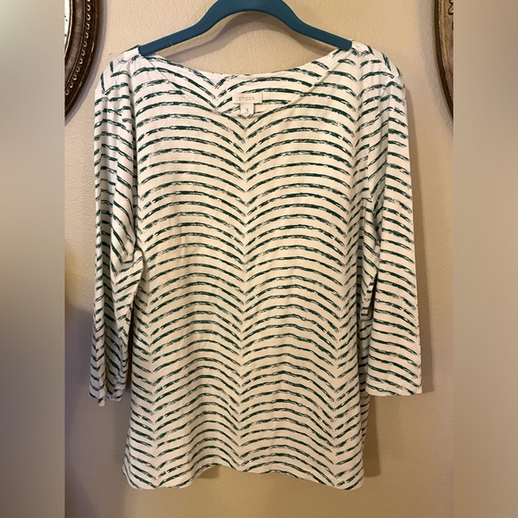 Chico's | Tops | Chicos Striped Blouse In White With Green Stripes Size ...